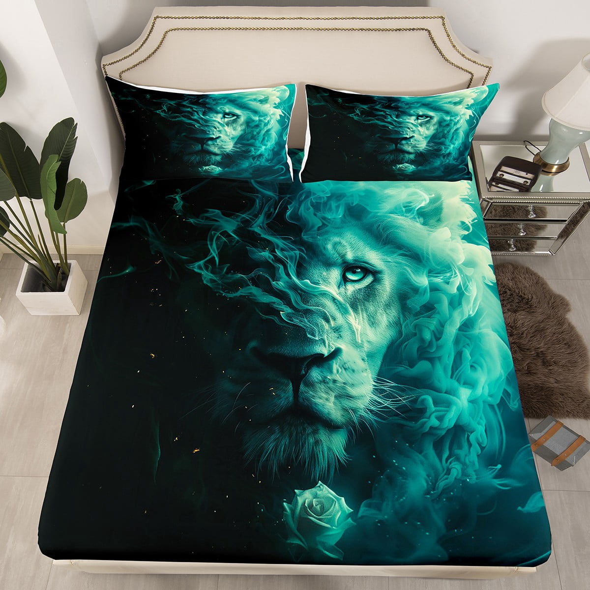 Misty Lion Fitted Sheet Green Fog Sheets,Safari Animals Twin Bed Sheets ...