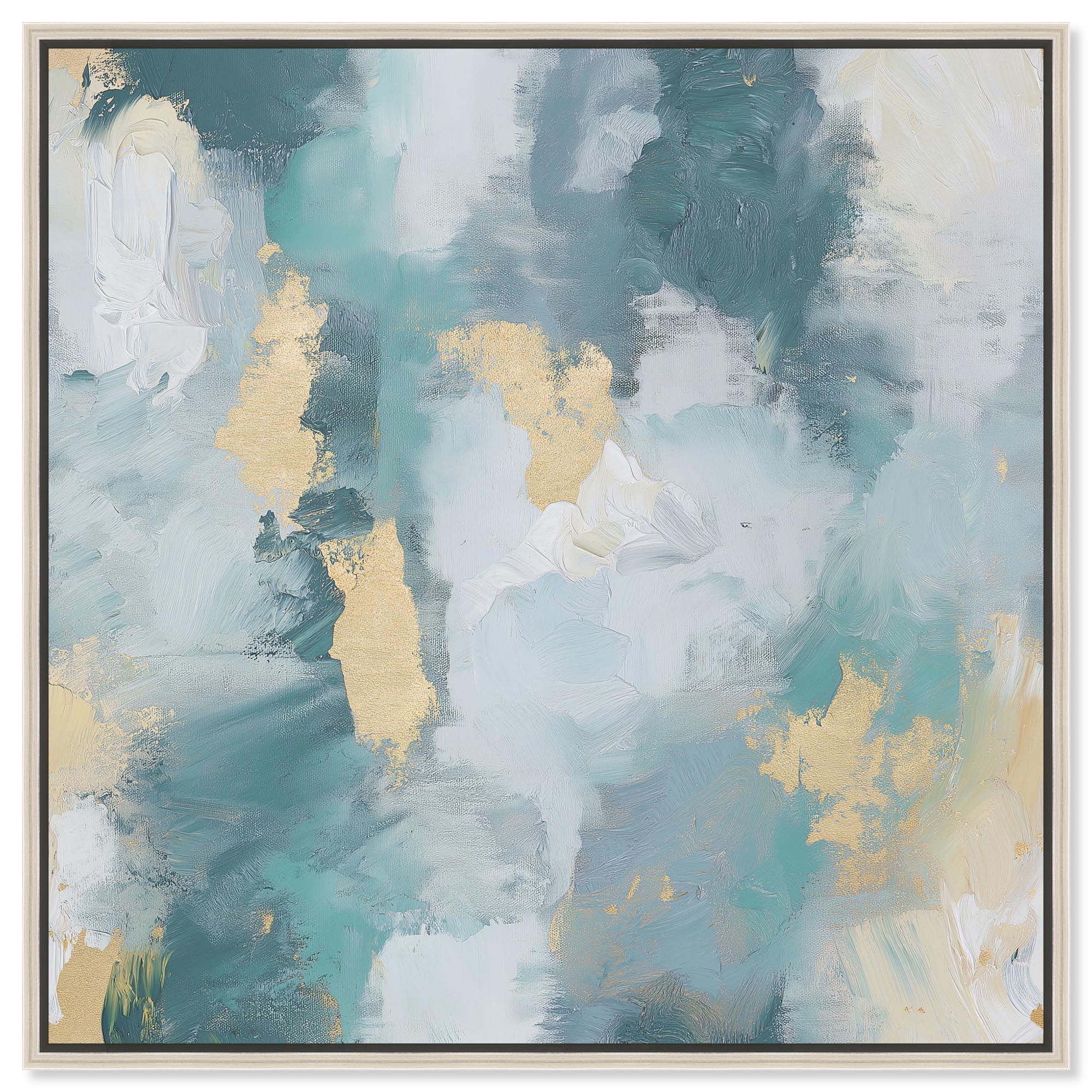 Misty Morning I Canvas Teal Abstracts by Art Remedy, Silver Frame, 24 x ...