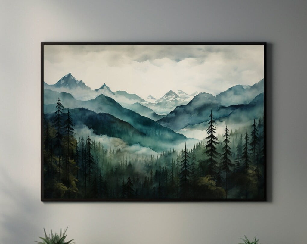 Misty Mountain Ink Watercolor Painting Original Artwork Serene ...