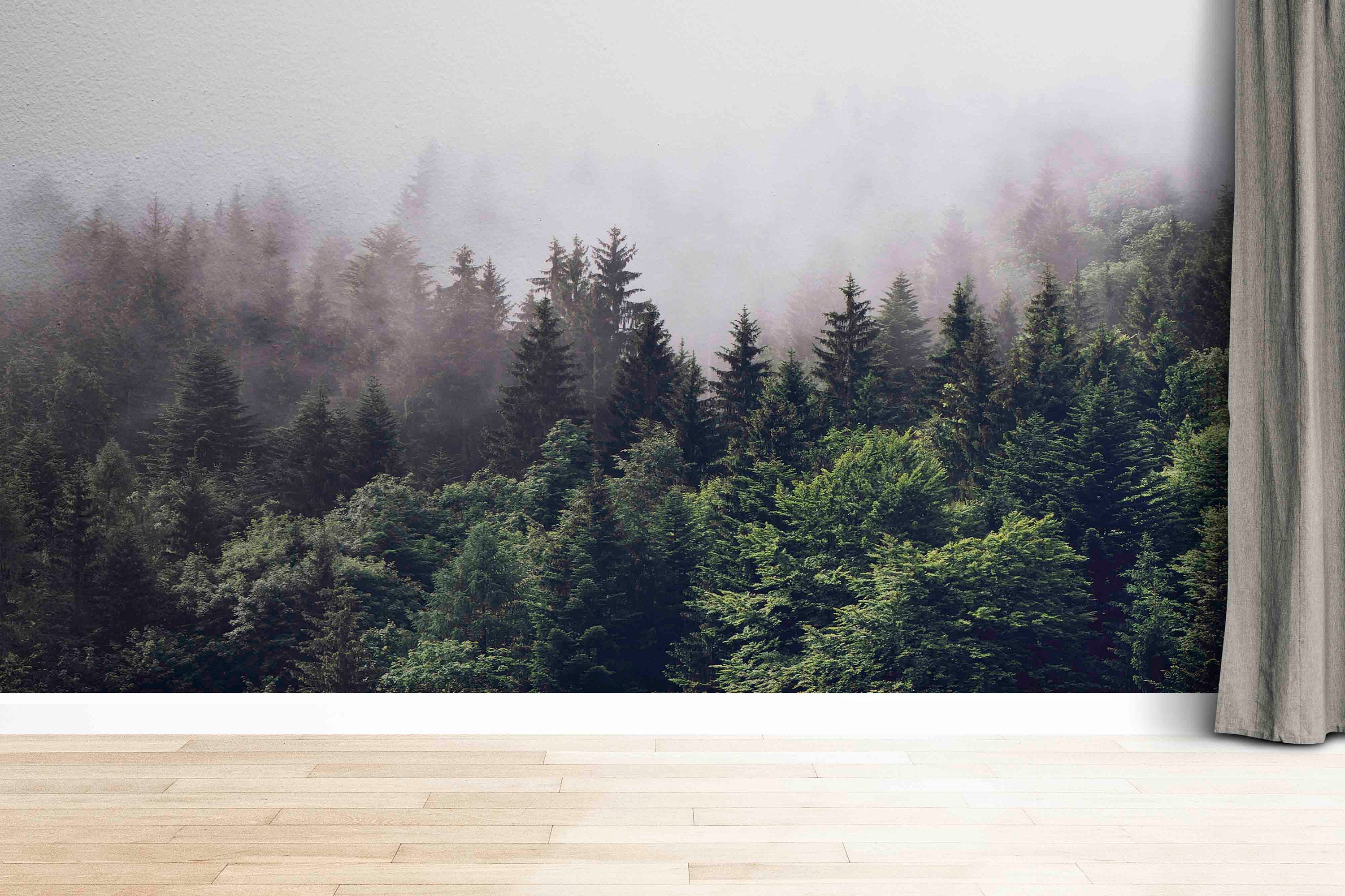 Misty Mountain View, Bright Wallpaper, Modern Wallpaper, Custom ...