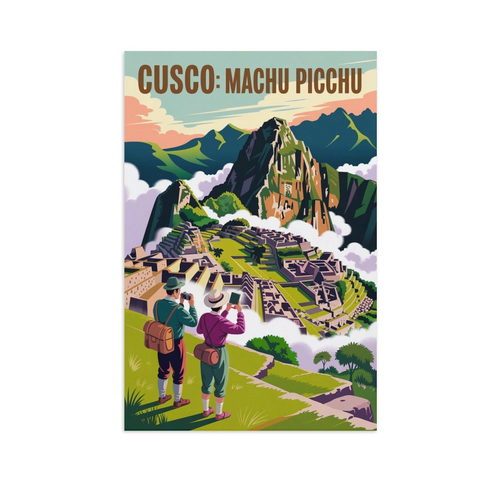 Misty Mountain Wall Art Machu Picchu Cusco Peru Retro Travel Poster ...