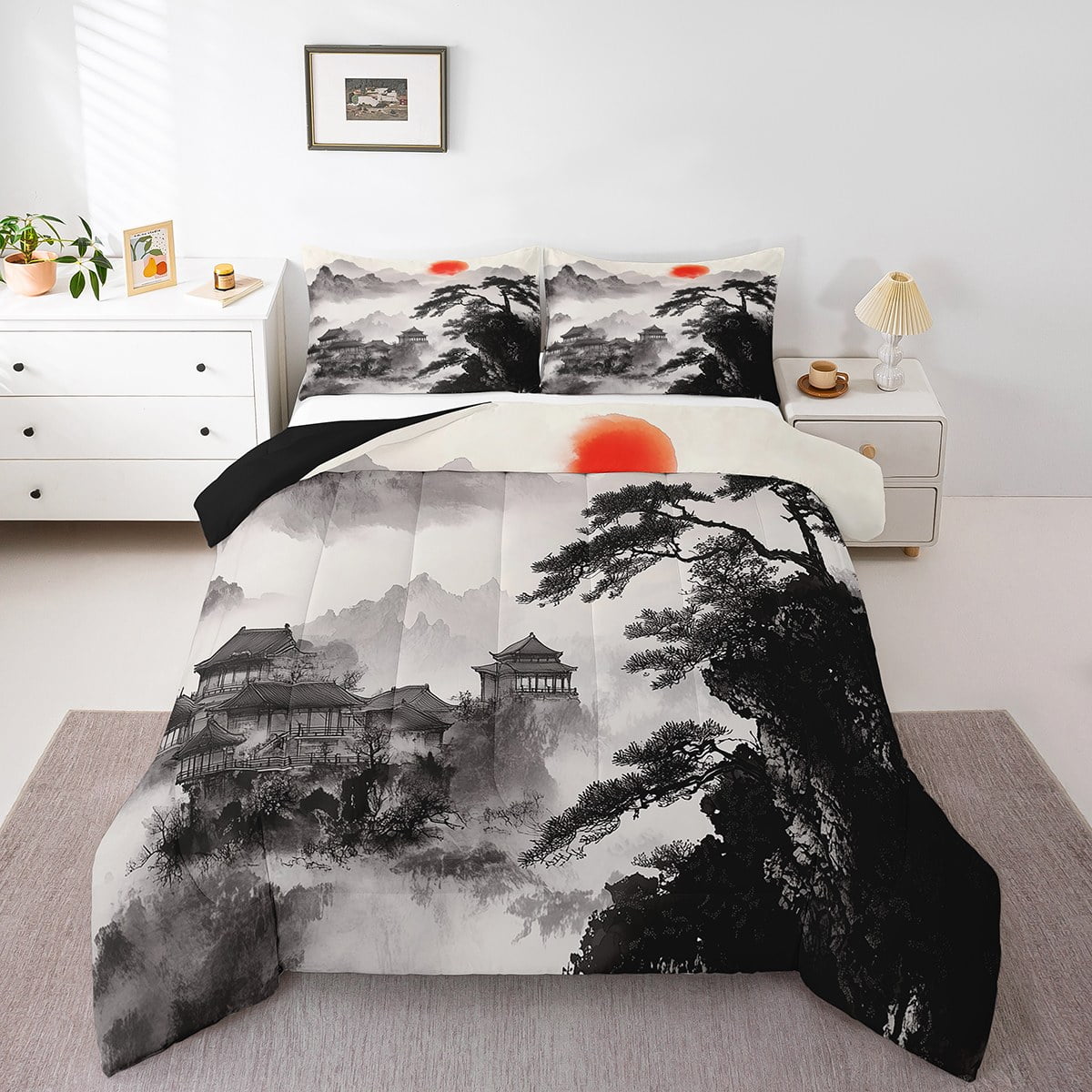 Misty Mountains Comforter Set Japanese Style Ukiyoe Bedding Set Old ...