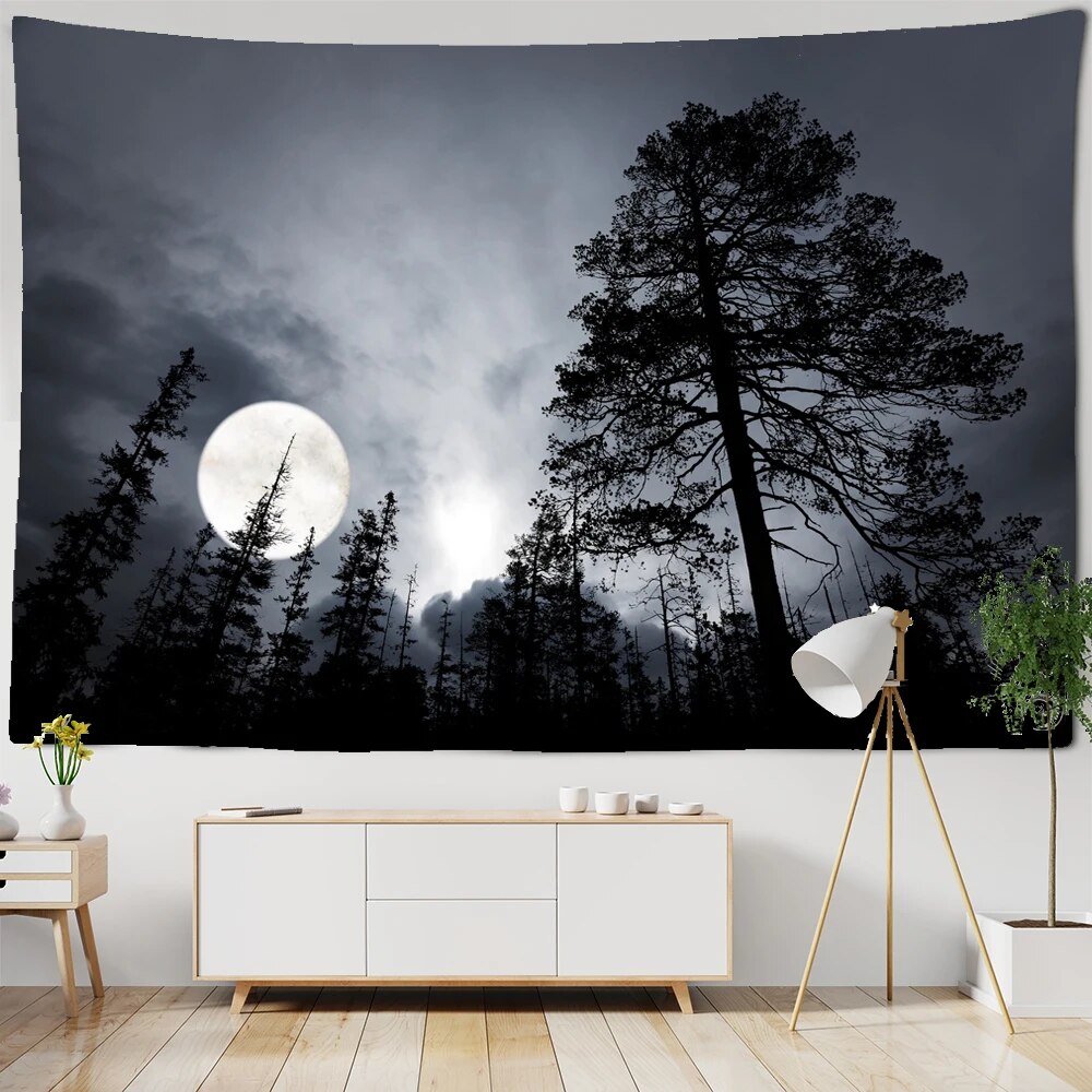 Misty Natural Scery Landscape Gray Foggy Forest Tapestry Wall Hanging ...