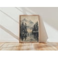 Misty Pine Tree Mountain Landscape Gray Beige Modern Rustic, Stretched ...