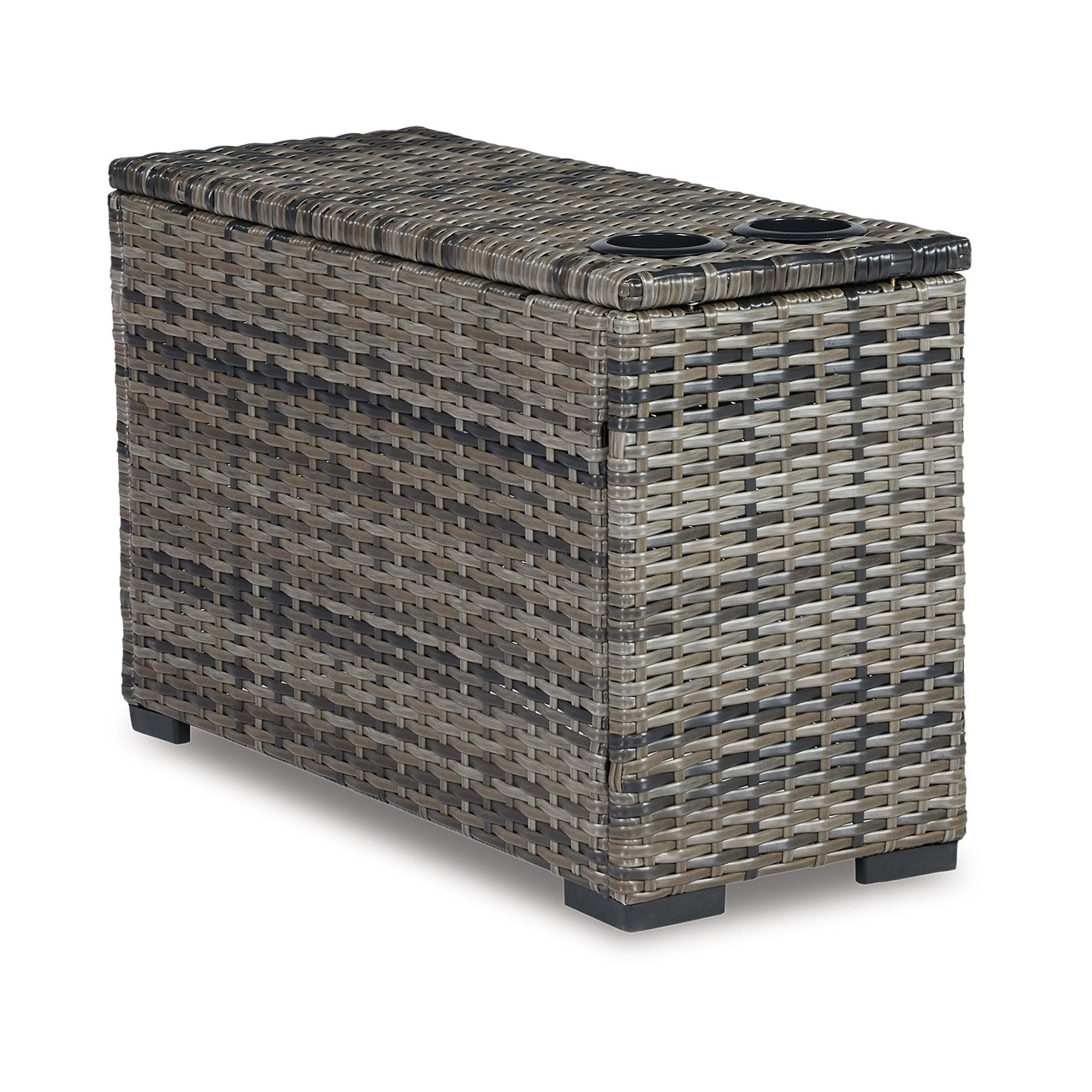 Mita 34 Inch Outdoor Console Side Table, 2 Cupholders, Resin Wicker, Gray - Walmart.com