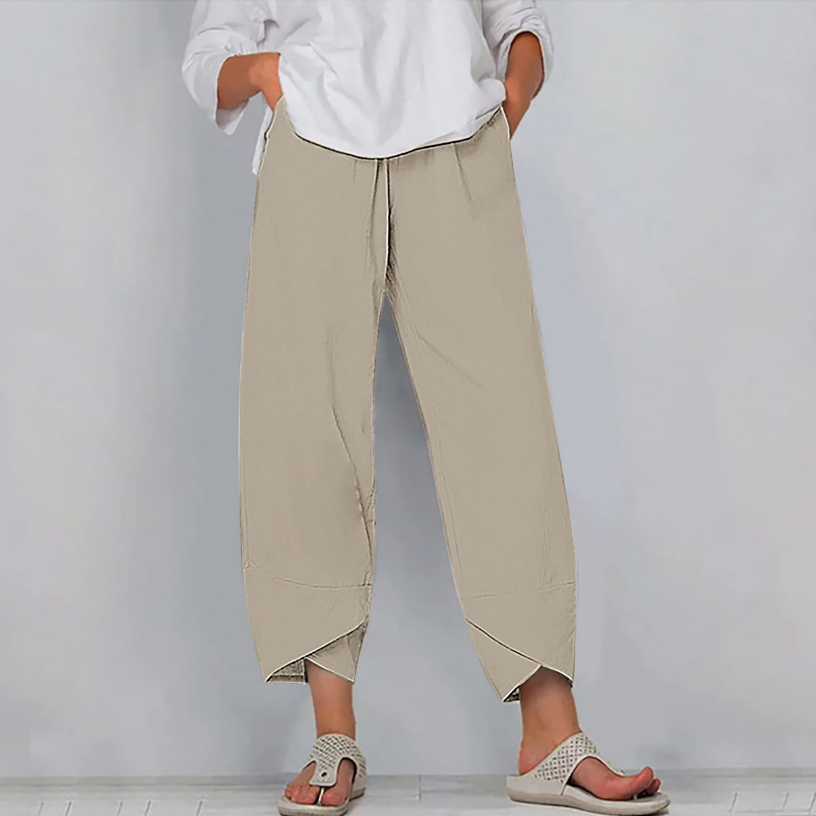 Mitancoo Capri Pants for Women Casual Summer - Plus Size High Waist ...