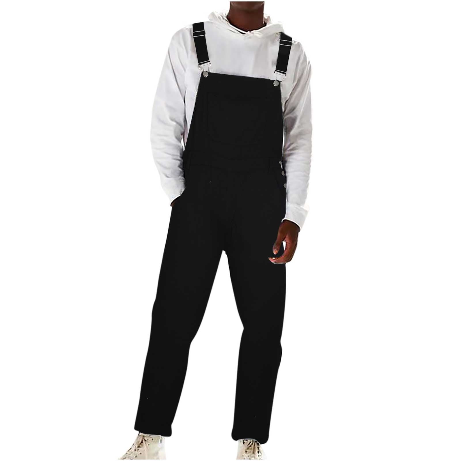 Ugoldhm Denim Bib Overalls For Men Slim Fit Stretchy Straight Leg Fashion Jean Jumpsuit