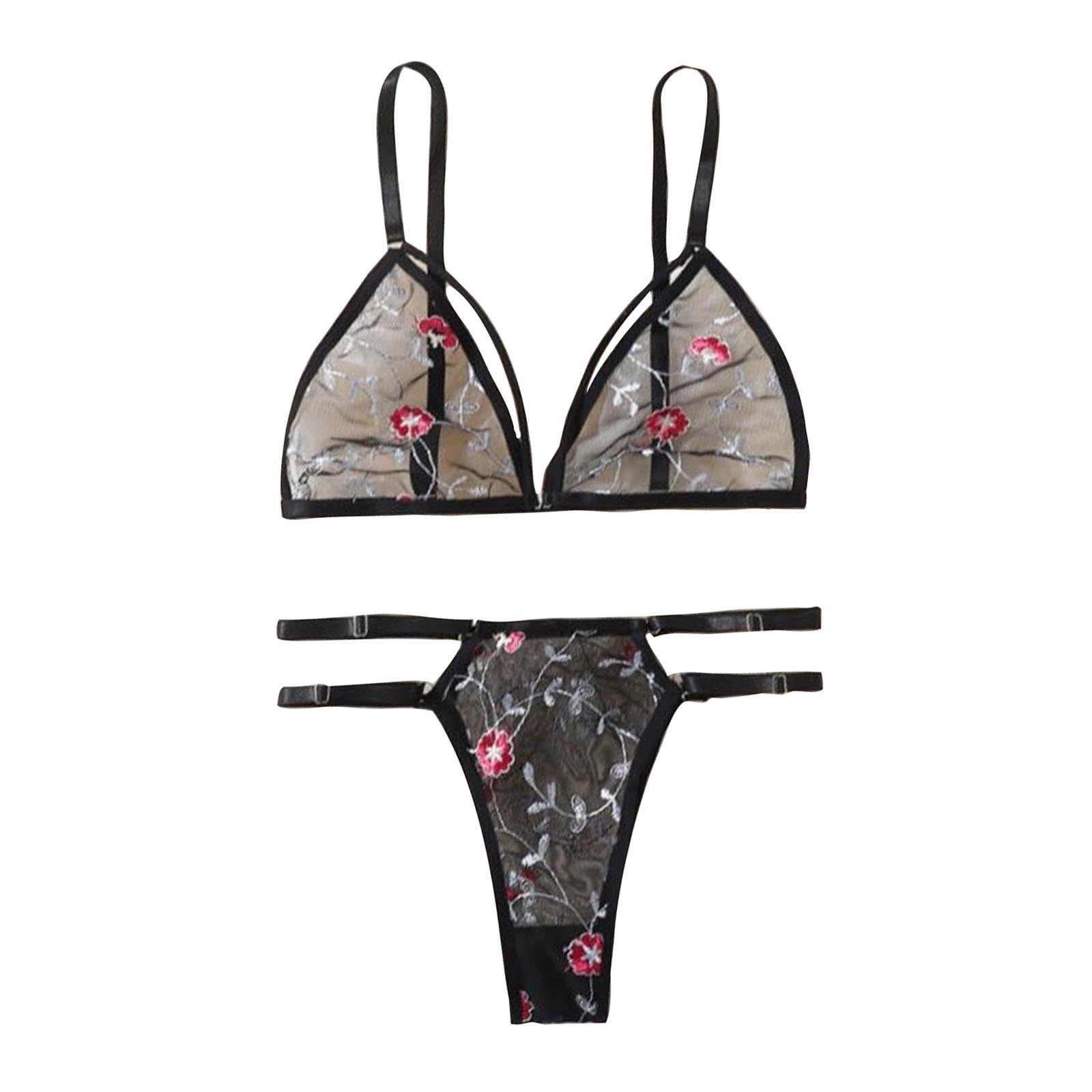 Mitankcoo Womens 2 Piece Lingerie Set Floral Lace Sexy Sheer Mesh