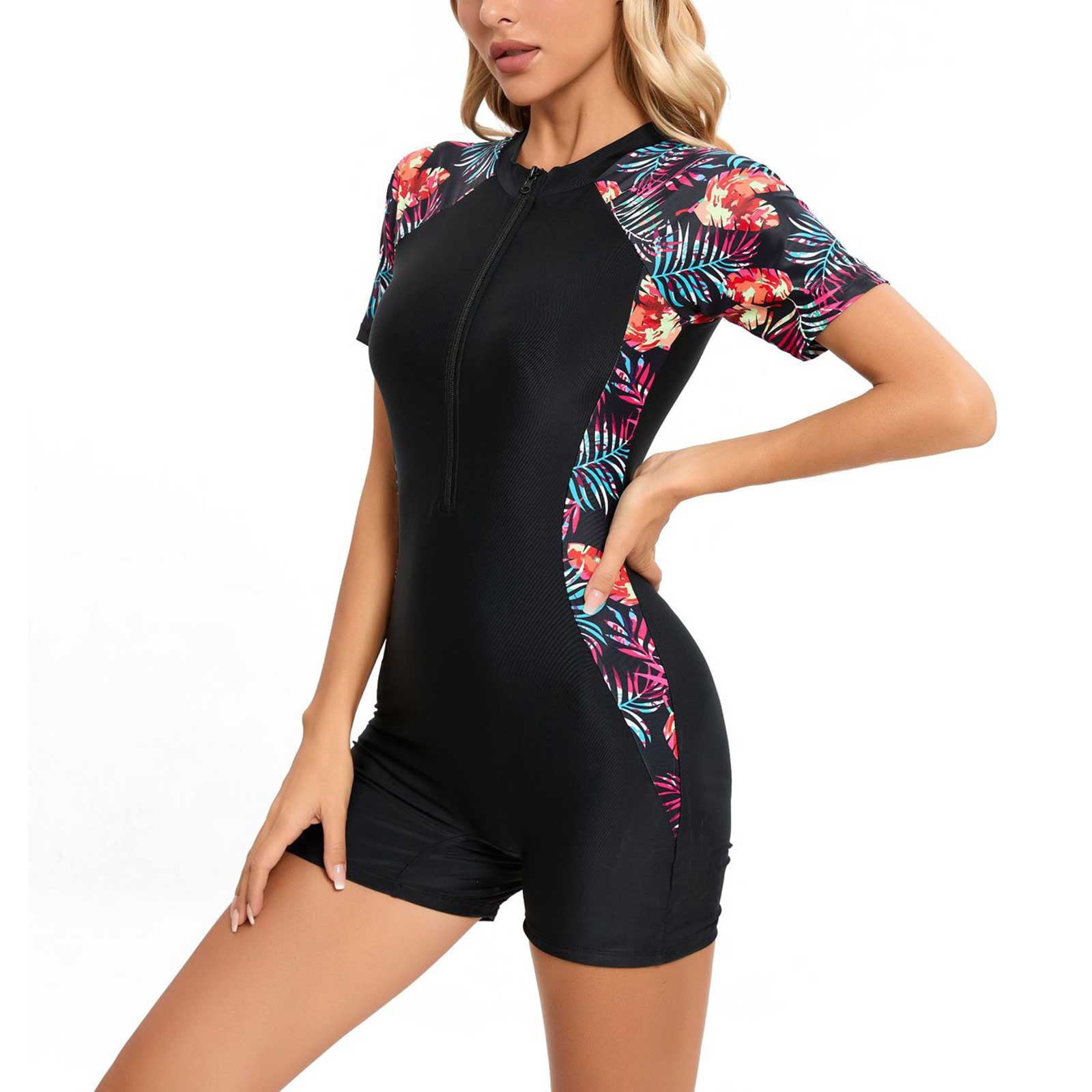 Mitankcoo Womens One Piece Short Sleeve Swimsuit Rash Guard Bathing