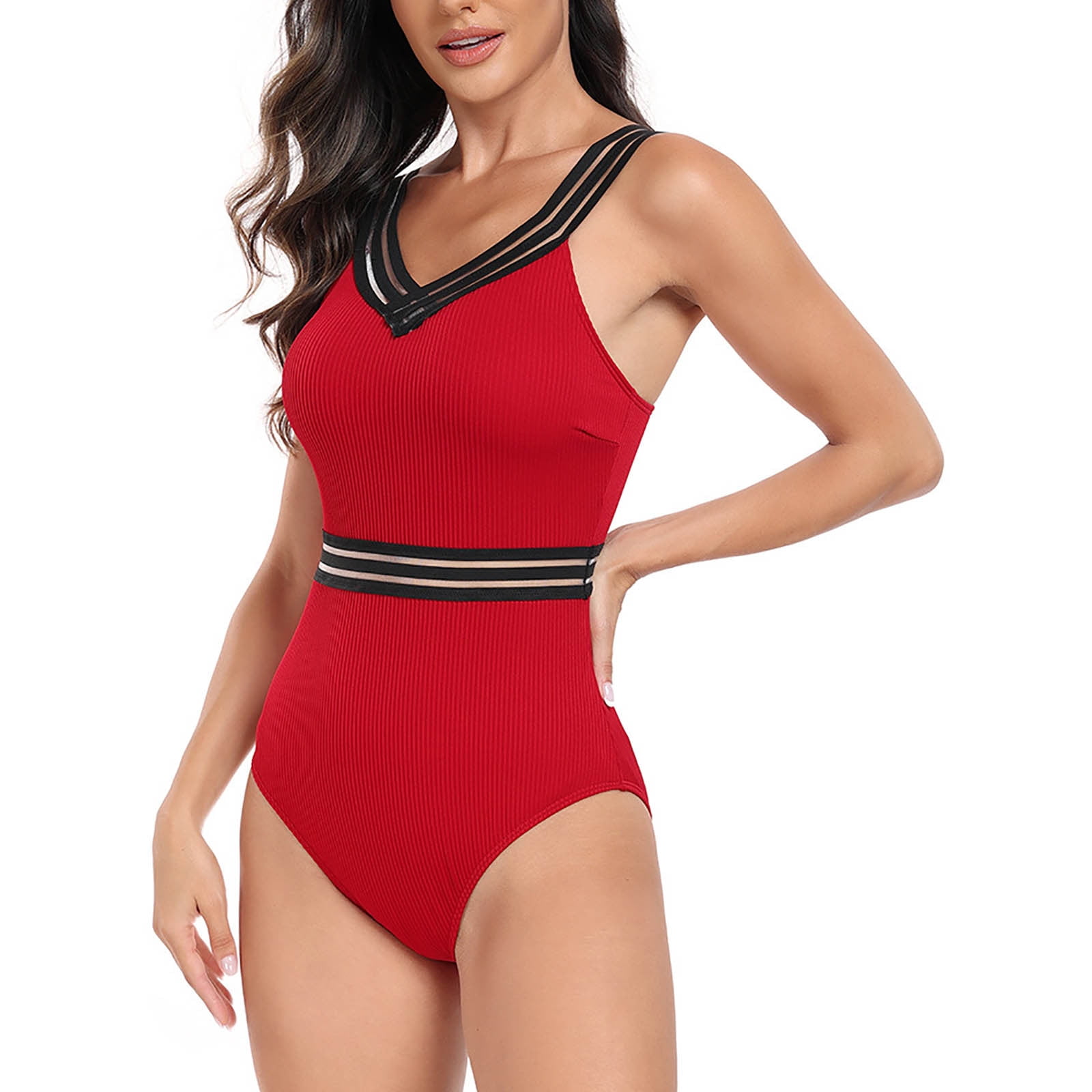 Mitankcoo Womens Ruffled One Piece Swimsuit Sexy Deep V Neck Cheeky High Waisted Bathing Suit