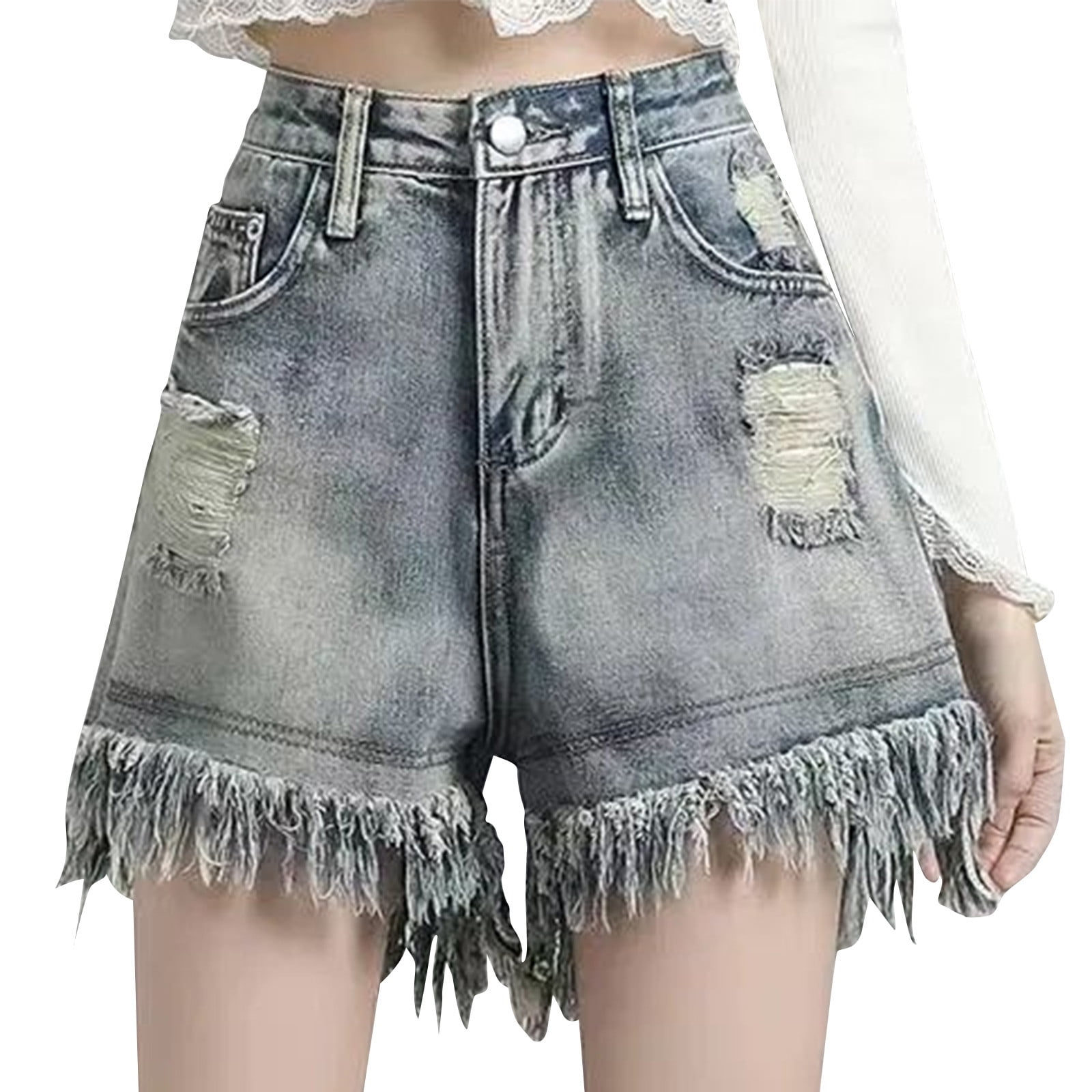 Mitankcoo Womens Denim Shorts Retro Jean Shorts High Waist Relaxed Fit ...