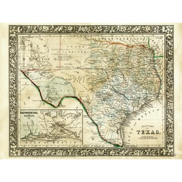 Schonberg's Map of Texas | Framed Historic Texas Map | 29L X 35W ...