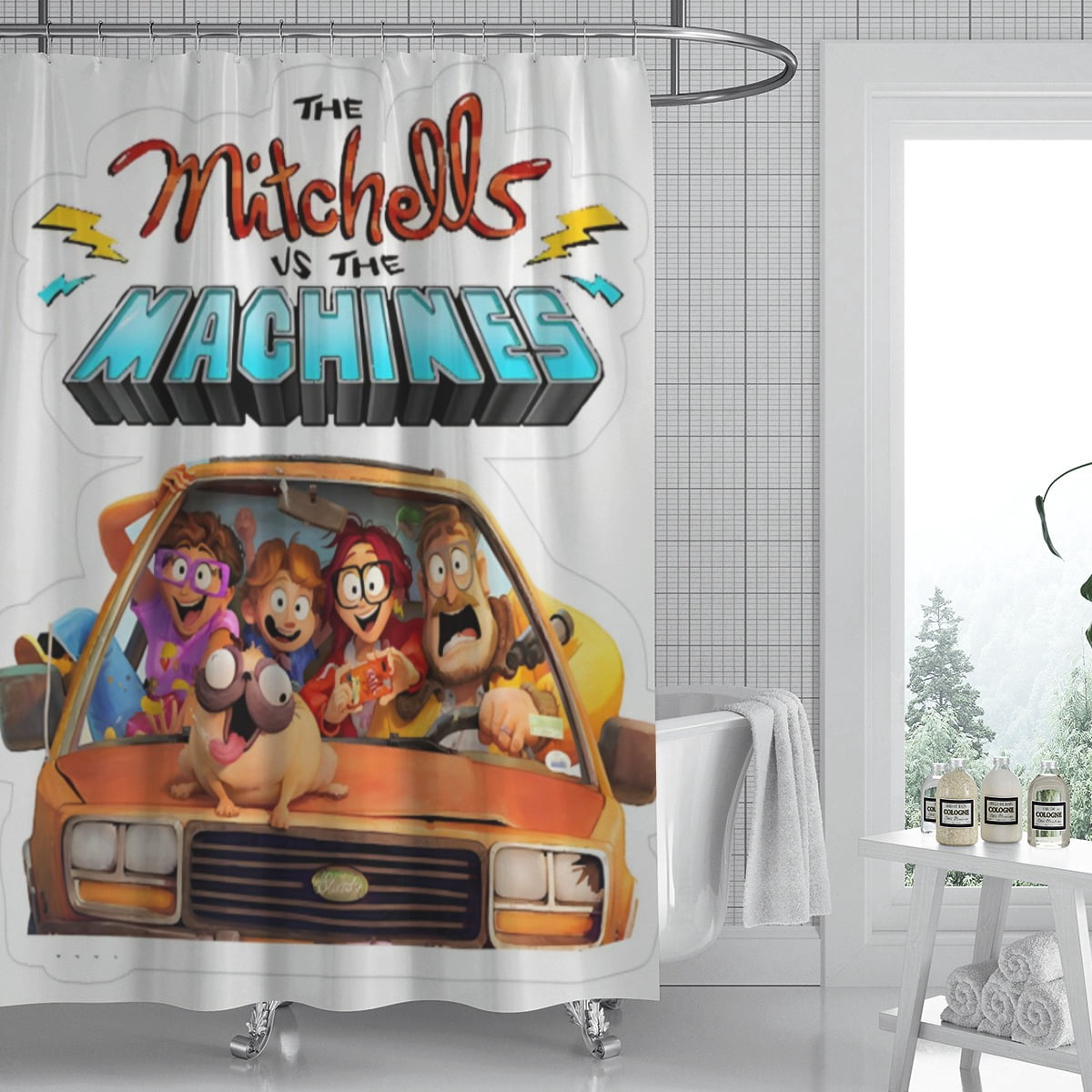 The Mitchells vs the Machines shower curtain features an iconic print ...