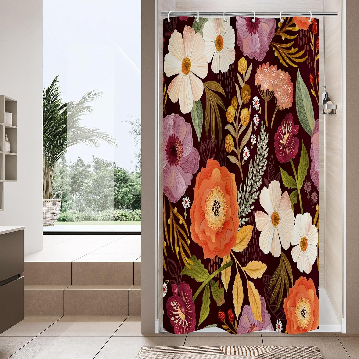 Small Stall Boho Shower Curtain 36 x 72, Modern Floral Narrow Half Size ...