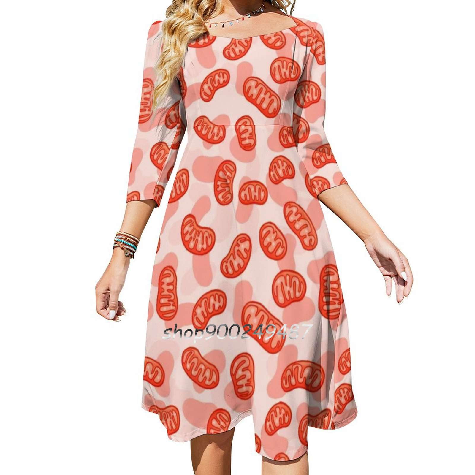 Mitochondria Square Neck Dress New Plus Size Elegant Women Waist Tight ...