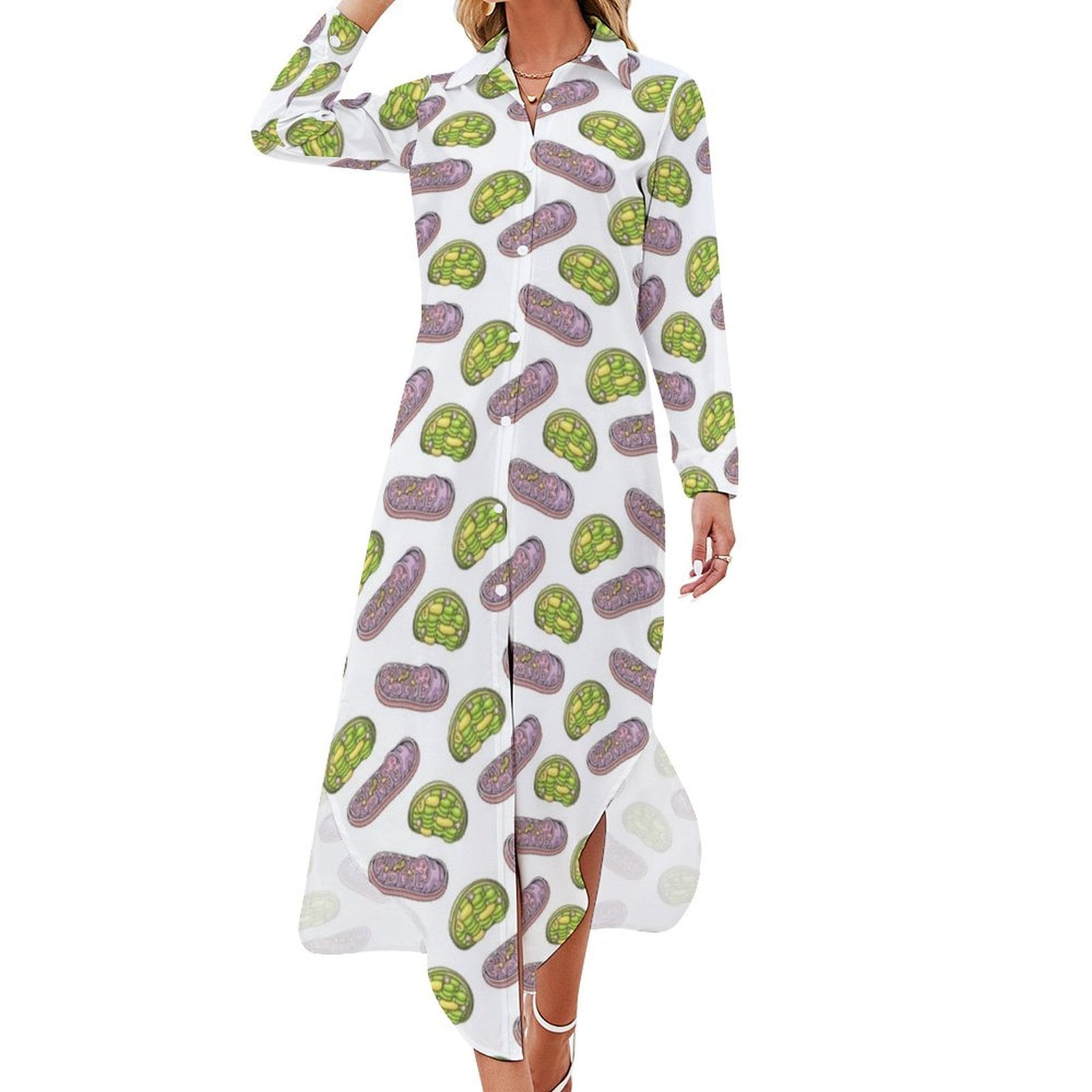 Mitochondria and Chloroplast Pattern Long Sleeved Shirt Dress Long ...