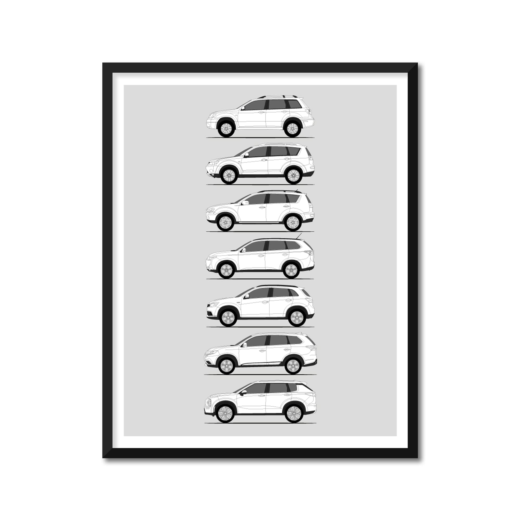 Mitsubishi Outlander Generations History Art Print, Custom SUV Wall ...