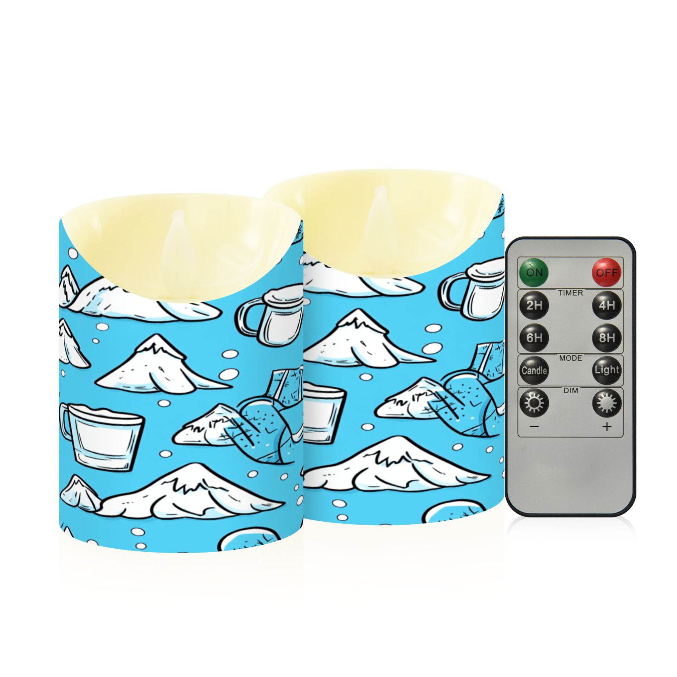 Mittens Mugs Mountains Snowflakes Flameless Candles 2 PCS with Remote ...