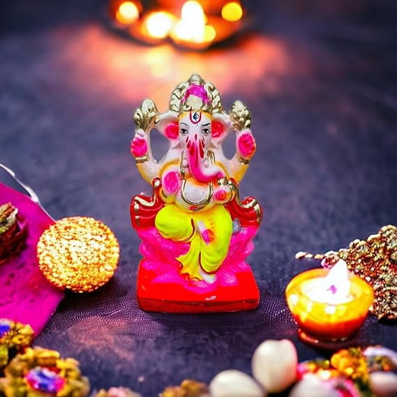 Mitti Ganesh Idol | Eco-Friendly Mud/Clay Colorful Pagri Ganesh Murti ...