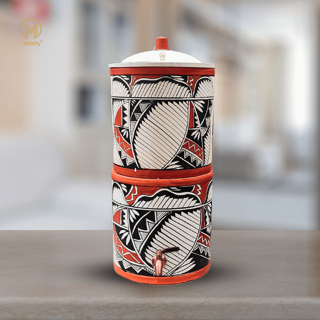 Mittify Handmade Clay Water Filter with Lid & Metal Tap | Earthen Harp ...