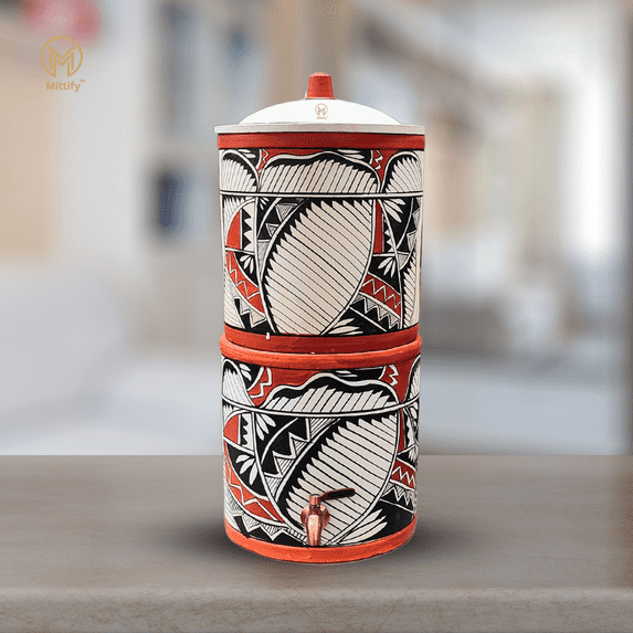 Mittify Handmade Clay Water Filter with Lid & Metal Tap | Earthen Harp ...