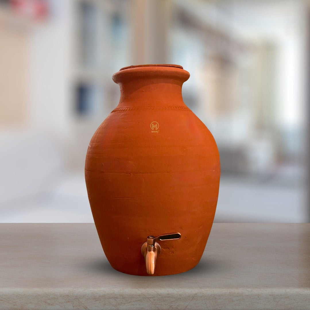 Mittify Terracotta Natural Clay Water Pot (371oz/11L) | Handmade Clay ...