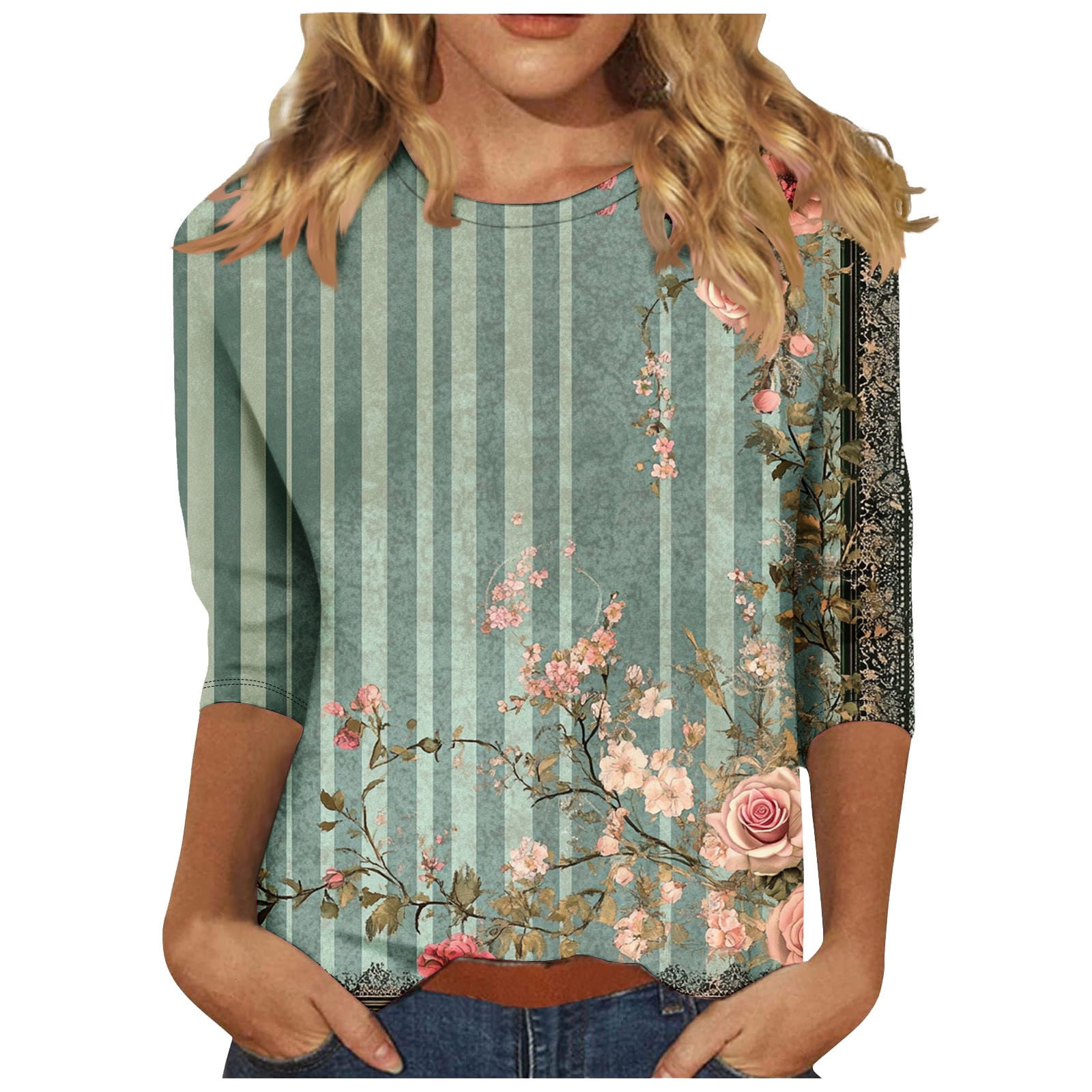 Mittory 3/4 Length Sleeve Womens Tops Trendy Boho Floral Print Tunic ...