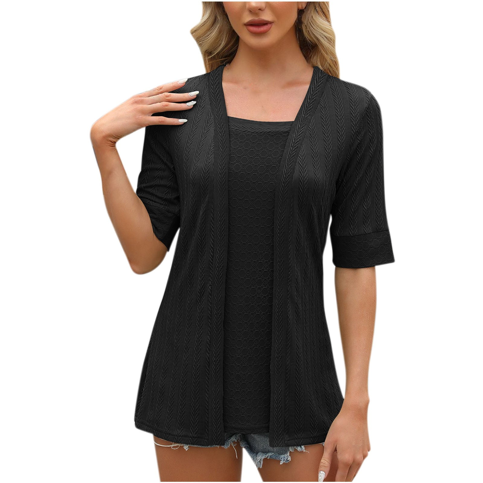 Mittory Layered Shirt Look for Women Cute 2 in 1 Blouse Summer Half ...