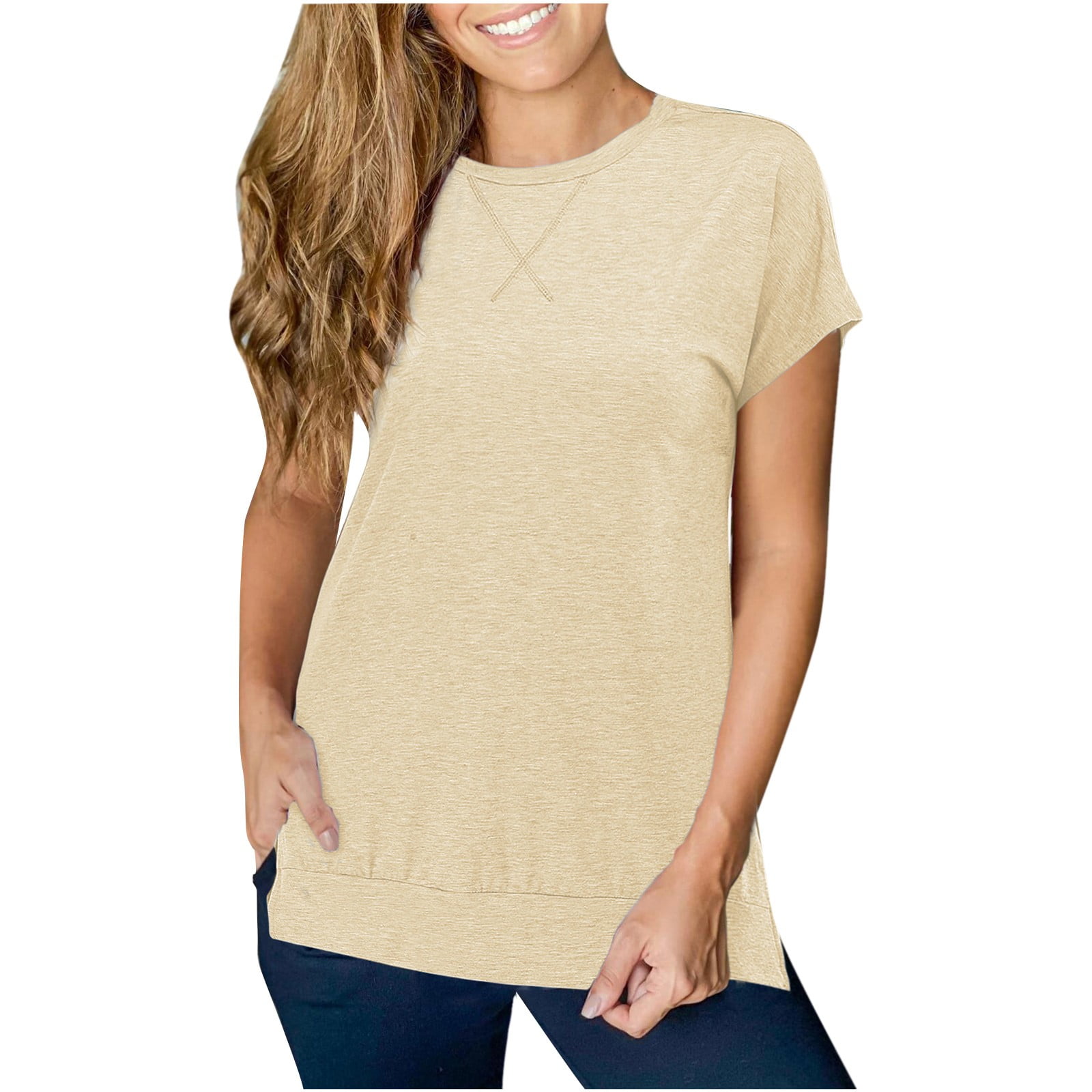 Mittory Summer Tops for Women Side Split Casual Summer Loose Fitting ...