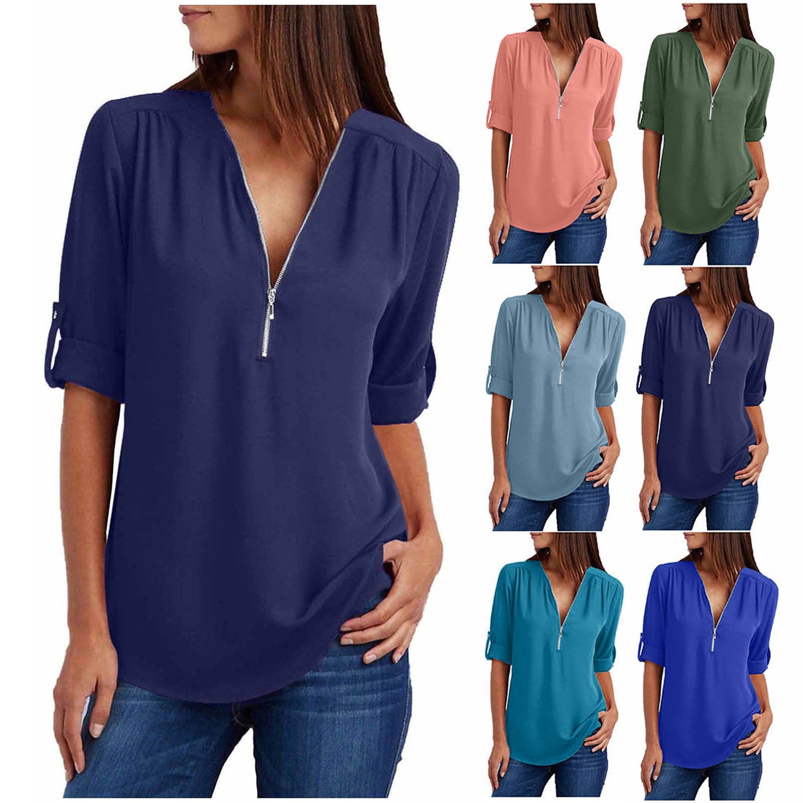 Mittory Summer Tops for Women Trendy Long Sleeve Shirts, V Neck Button ...