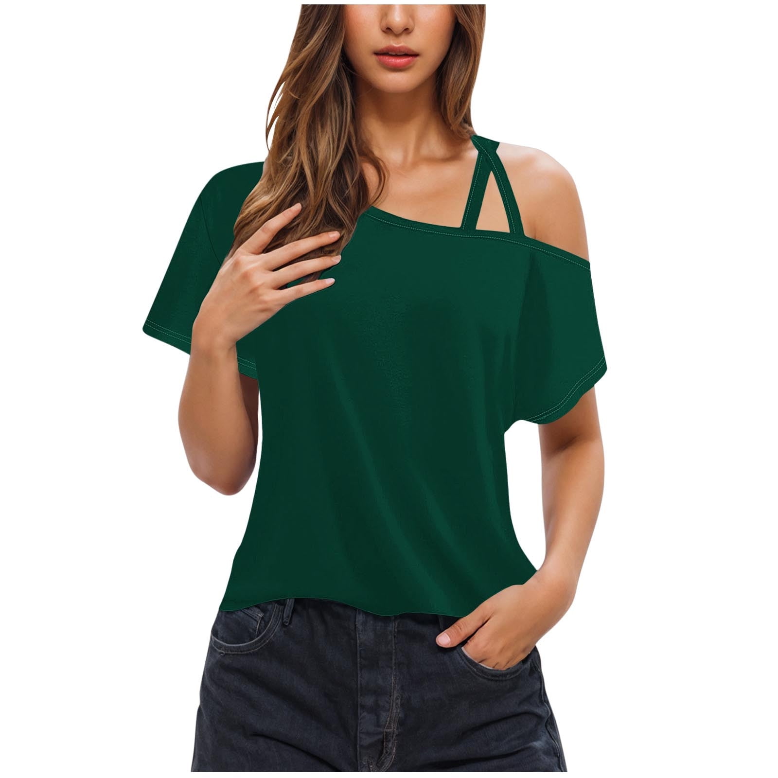 Mittory Women Criss-Cross One Shoulder Tops Sexy Cold Shoulder Shirts ...