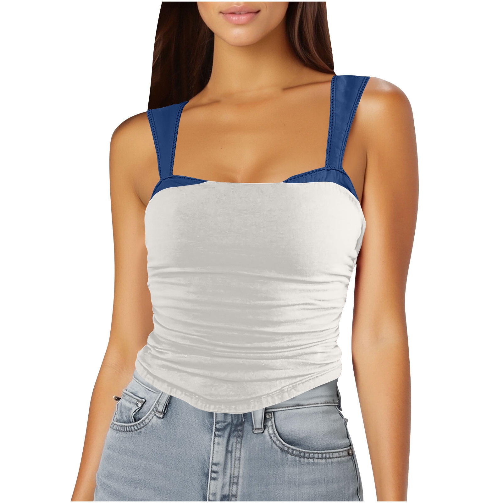 Mittory Women Sleeveless Tank Crop Top Square Neck Ruched Bustier ...