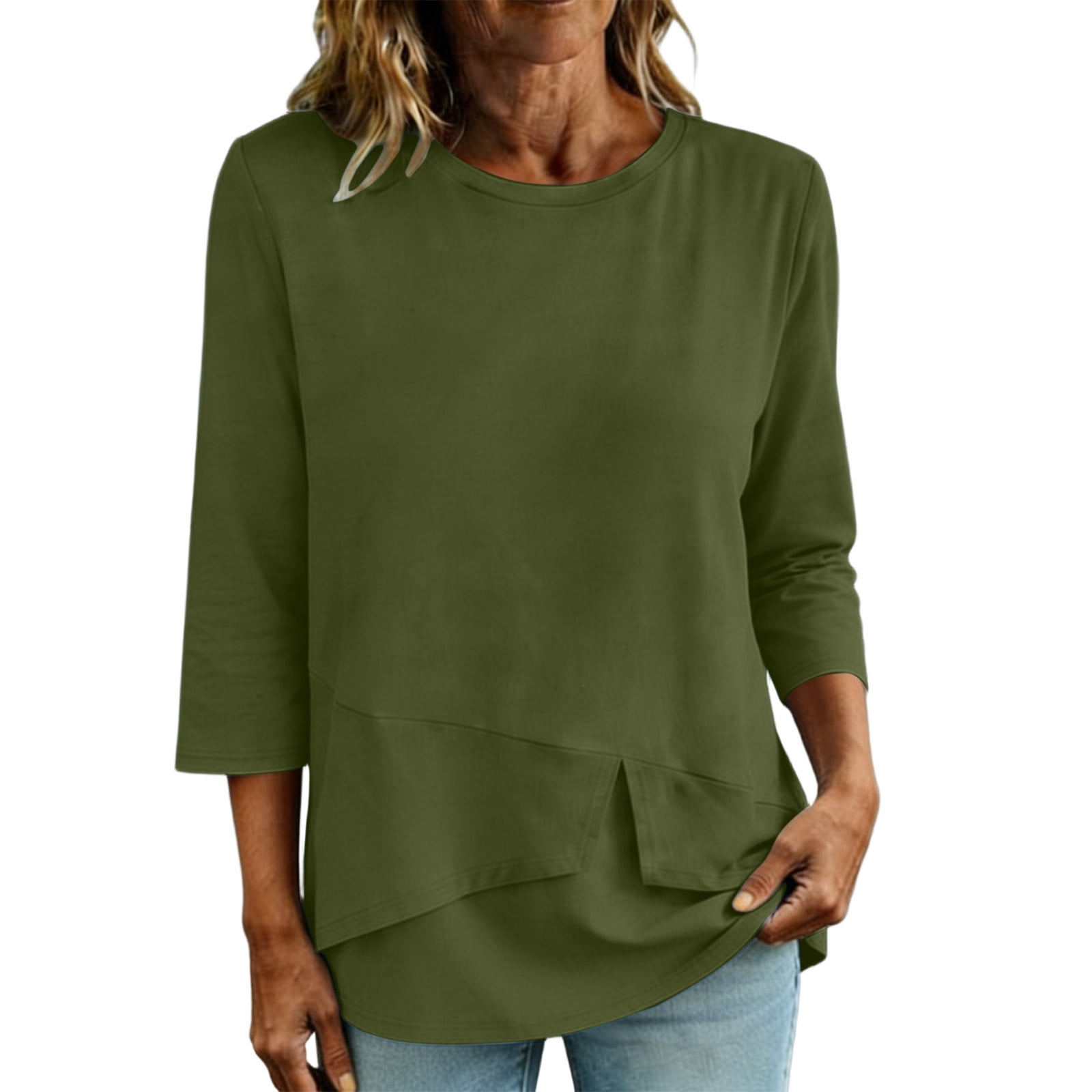 Mittory Women's 3/4 Length Sleeve Tops Spring Summer Fashion Tops Crew ...