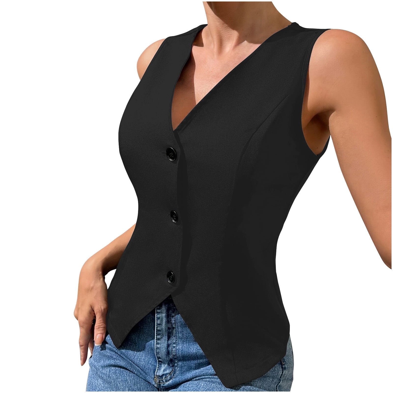 Mittory Women's Business Button Up V Neck Vest Casual Fully Lined ...
