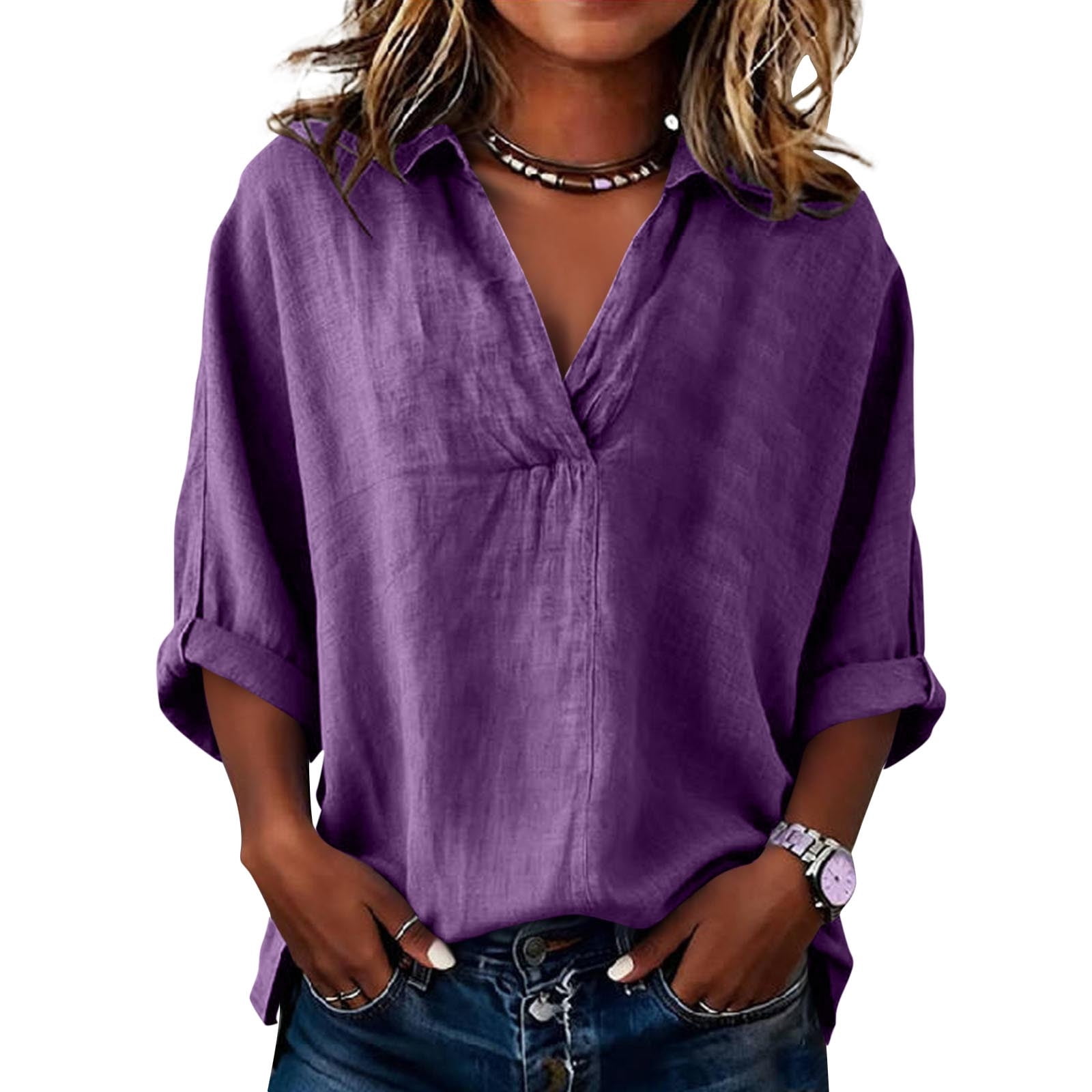 Mittory Women's Oversized Cotton Linen Button Up Lapel Shirts Spring ...