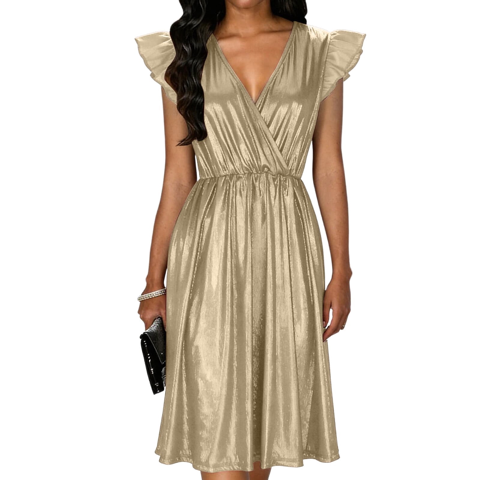 Diskebuiss Womens Summer Dress Elegant Deep V Neck Cinch Waist Ruffle