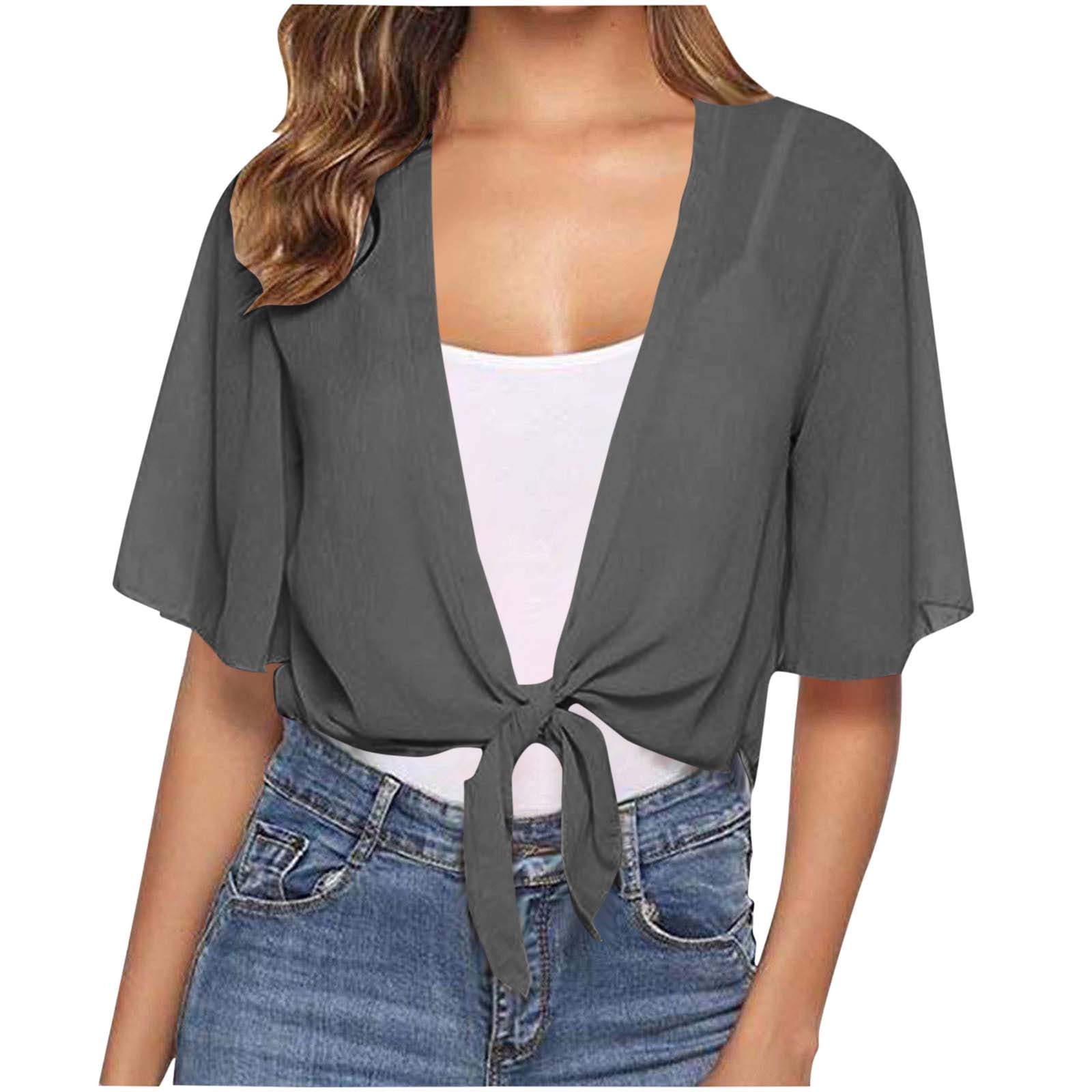 Mittory Women's Summer Lightweight Sheer Shrugs Tie Front Chiffon ...