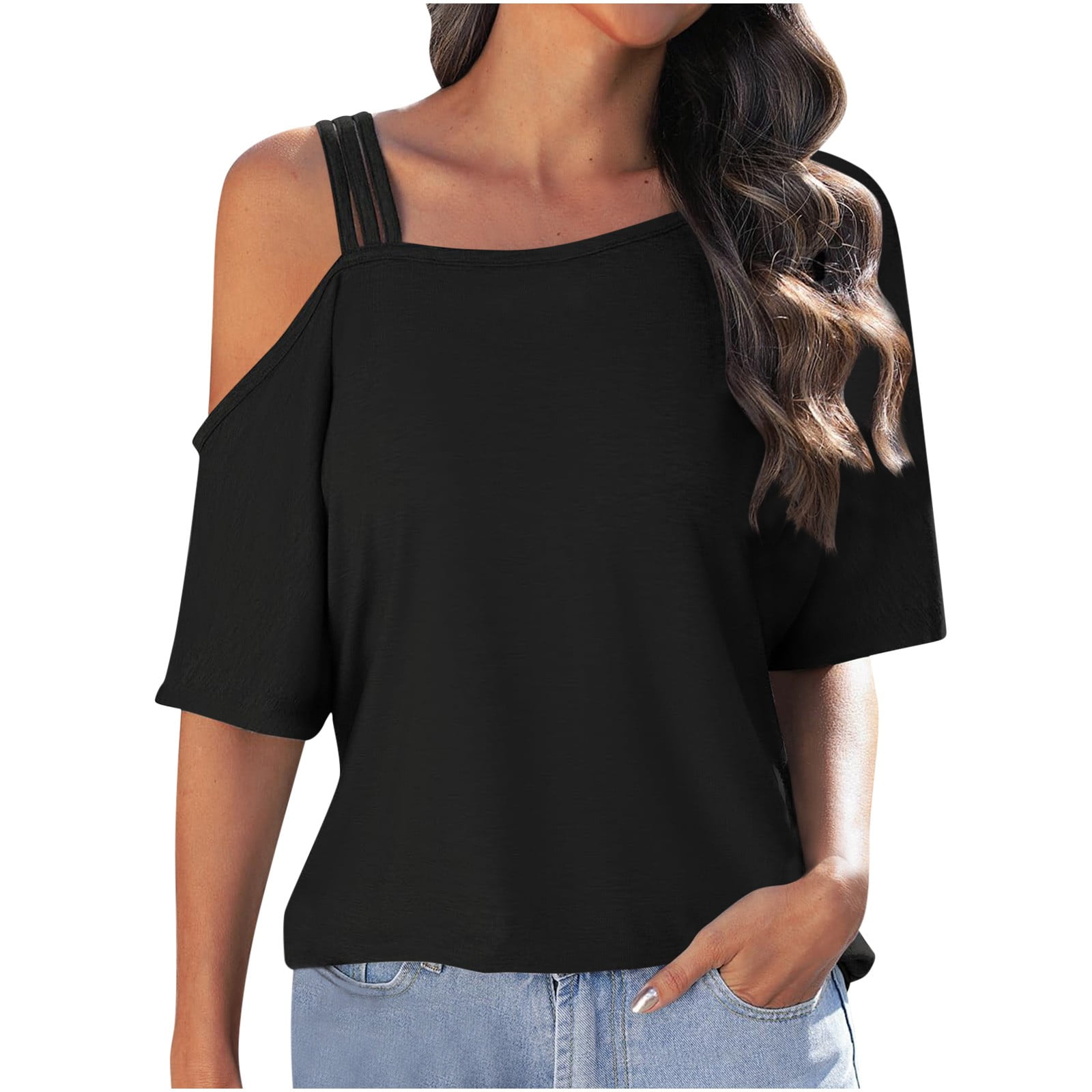 Mittory Womens Cold Shoulder Tops Summer Sexy Casual Short Sleeve ...