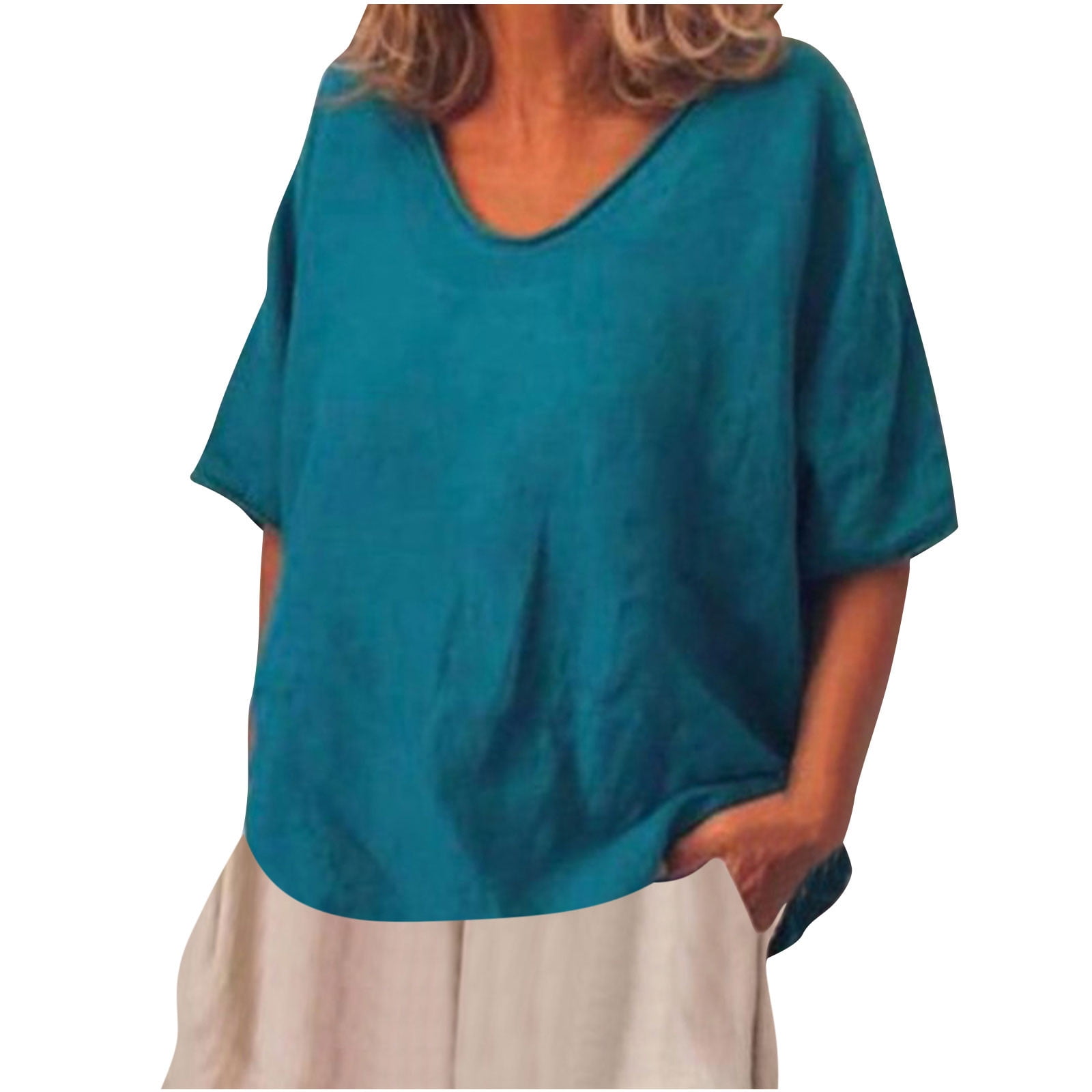 Mittory Womens Oversized T Shirts Ribbed Trim V Neck Short Sleeve Tops ...