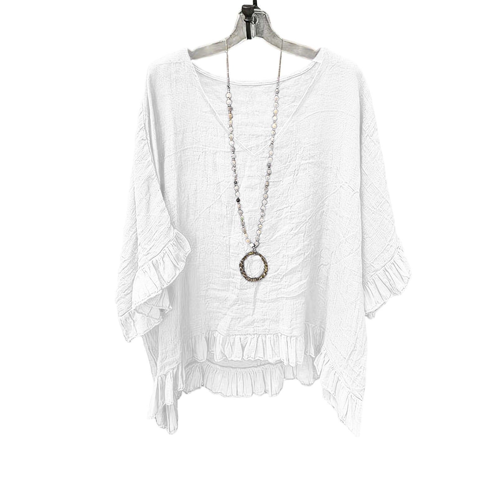 Mittory Womens Tops Ruffled Sleeve V Neck T Shirts Summer Beach ...