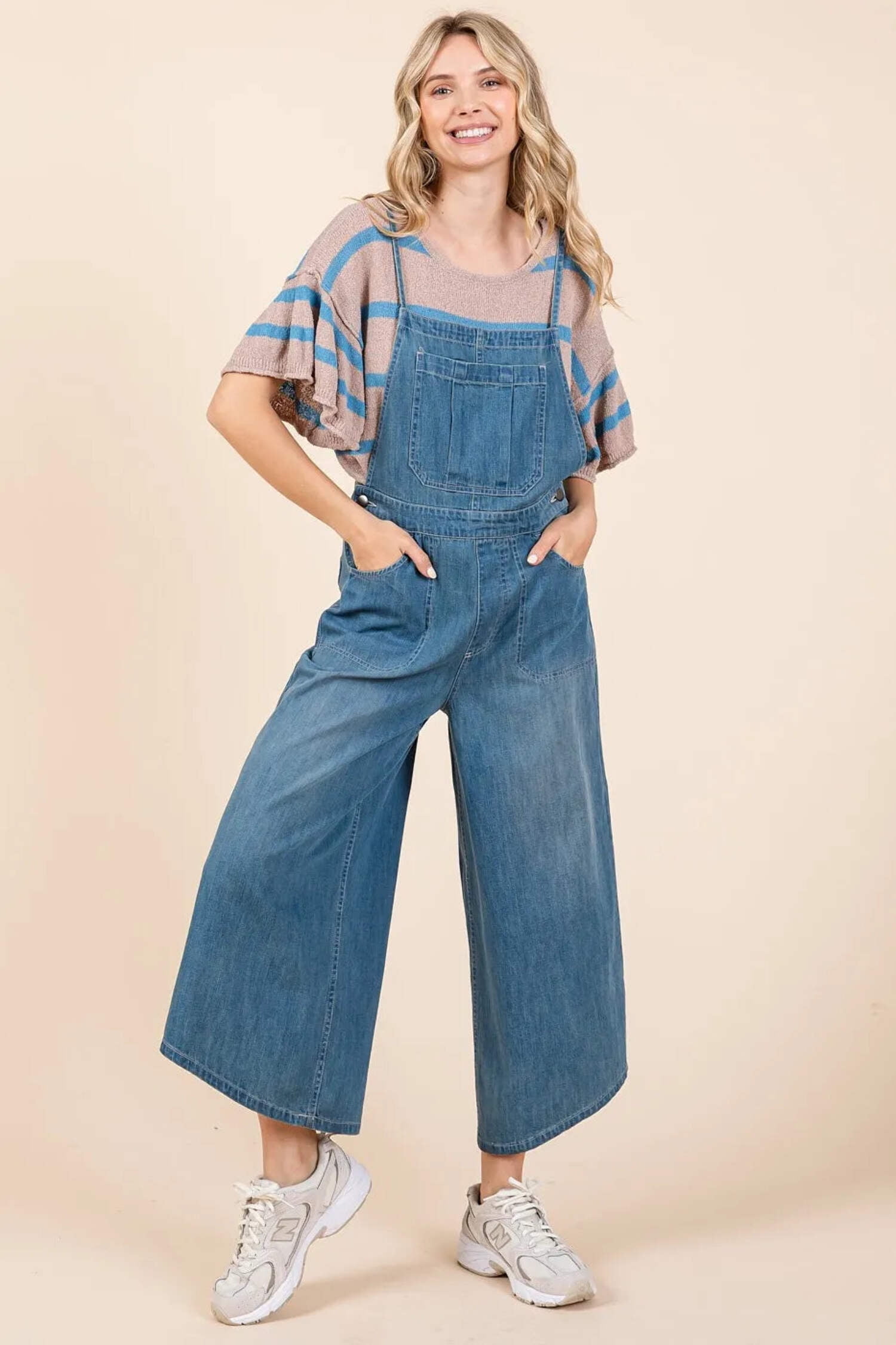 Mittoshop Denim Tie Back Sleeveless Wide Leg Overalls - Walmart.com