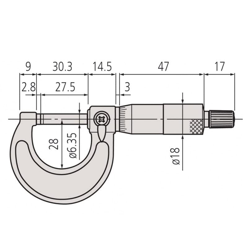 Mitutoyo 103-177 Outside Micrometer, Baked-enamel Finish, Ratchet Stop ...