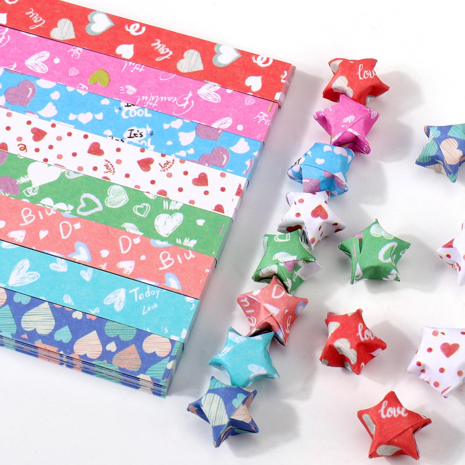 Mity rain 1080PCS Star YPF5 Paper Strips, 8 Styles Heart Printed ...