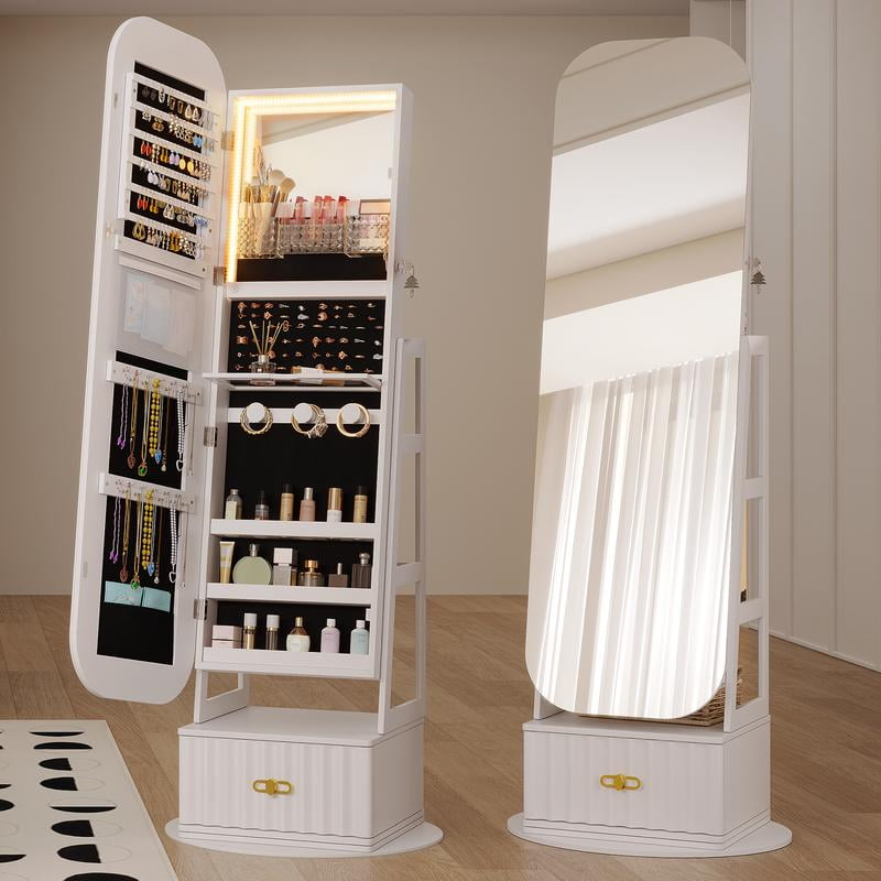 Miu Round-Corner Design Full-Length Mirror with 360° Swivel & LED-Lit ...