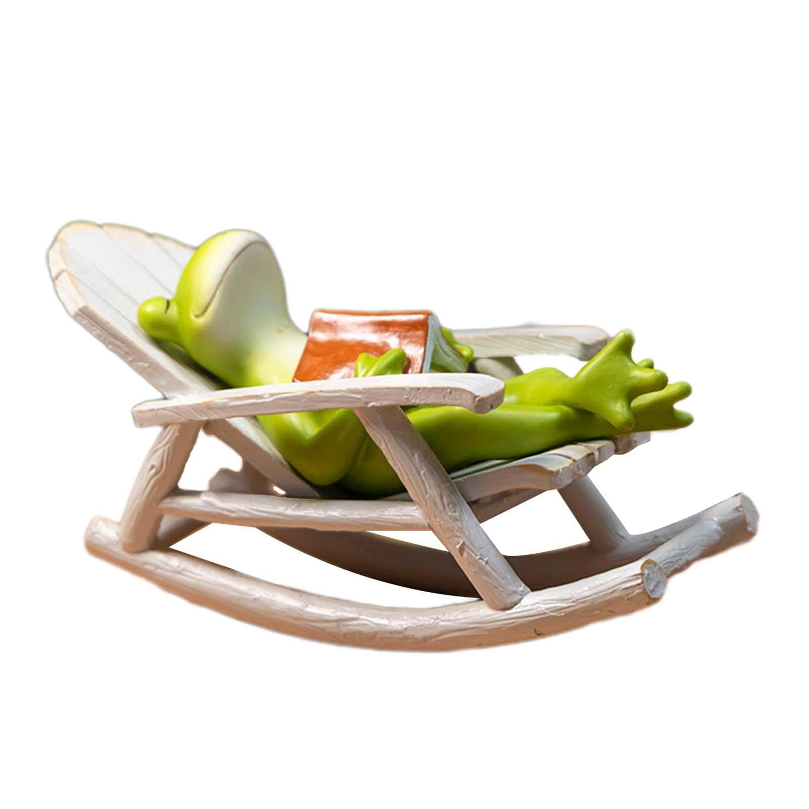 Miulika Frog Statue with Rocking Chair Sculpture Vivid Landscape Gifts ...