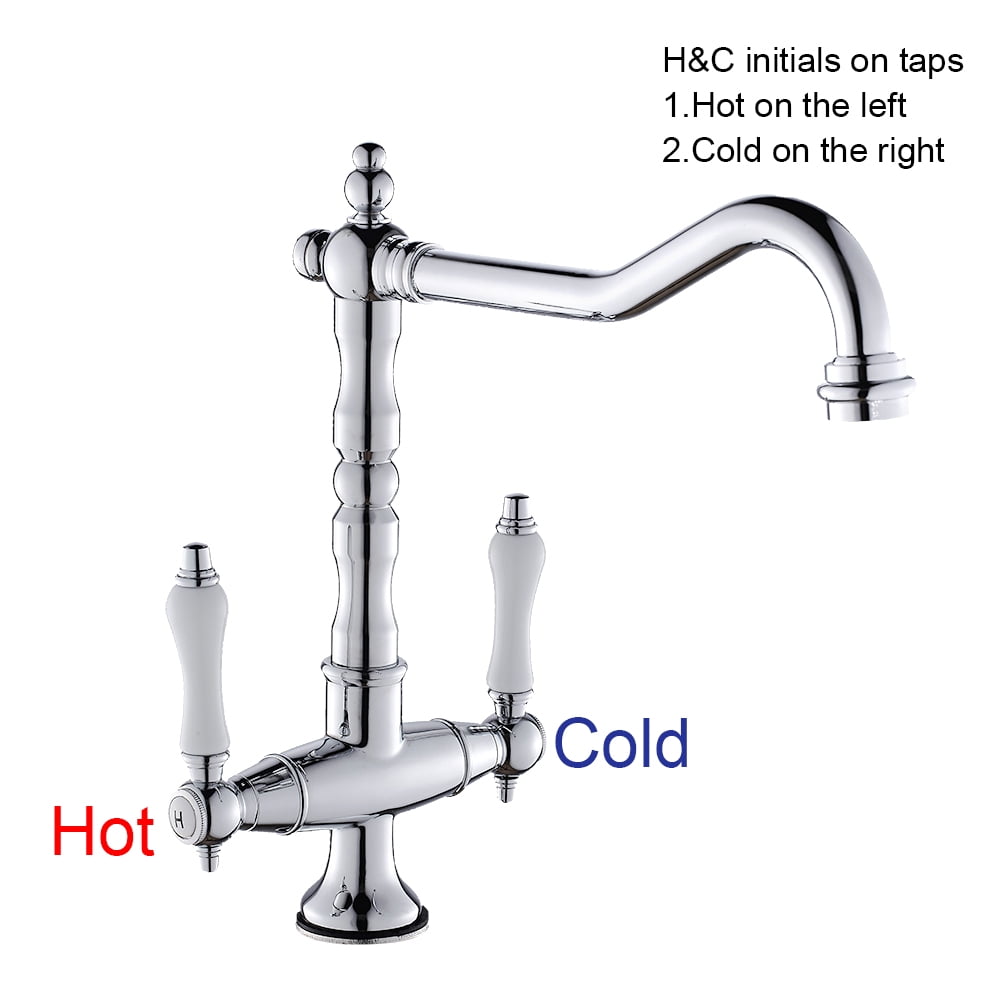 Miuline Traditional Kitchen Sink Mixer Tap Double Handle Solid Brass ...