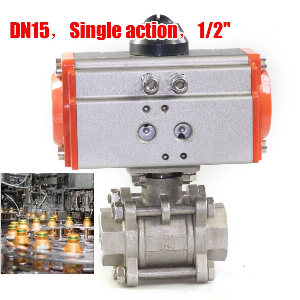 Miumaeov 1/2'' Pneumatic Air Actuated Ball Valve 3-Piece Single-Acting Stainless Steel Ball ...