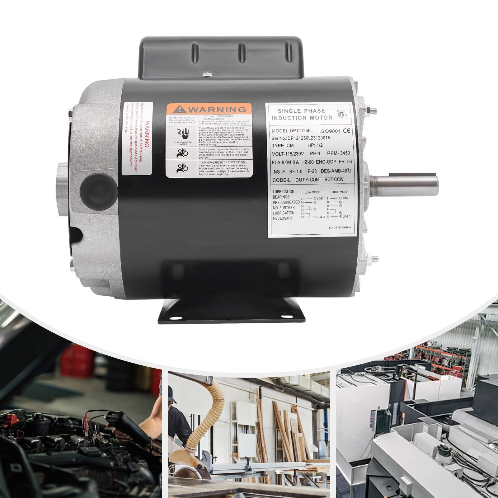 Miumaeov 1/2HP Air Compressor Electric Motor General Purpose Motor ...