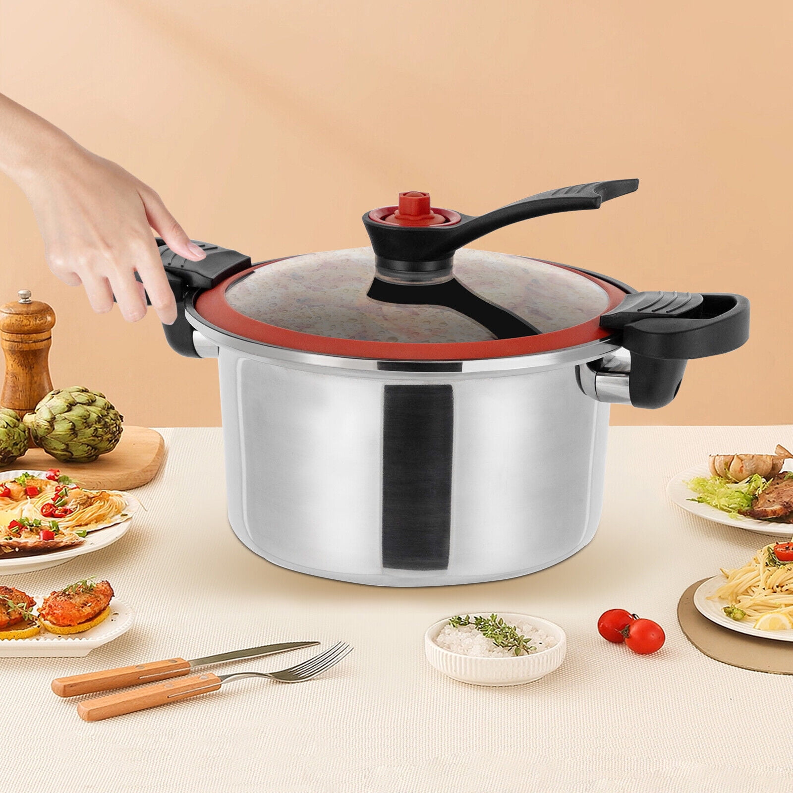 Miumaeov 1.8L Micro Pressure Cooker Non-Stick Pot Stainless Steel Round ...