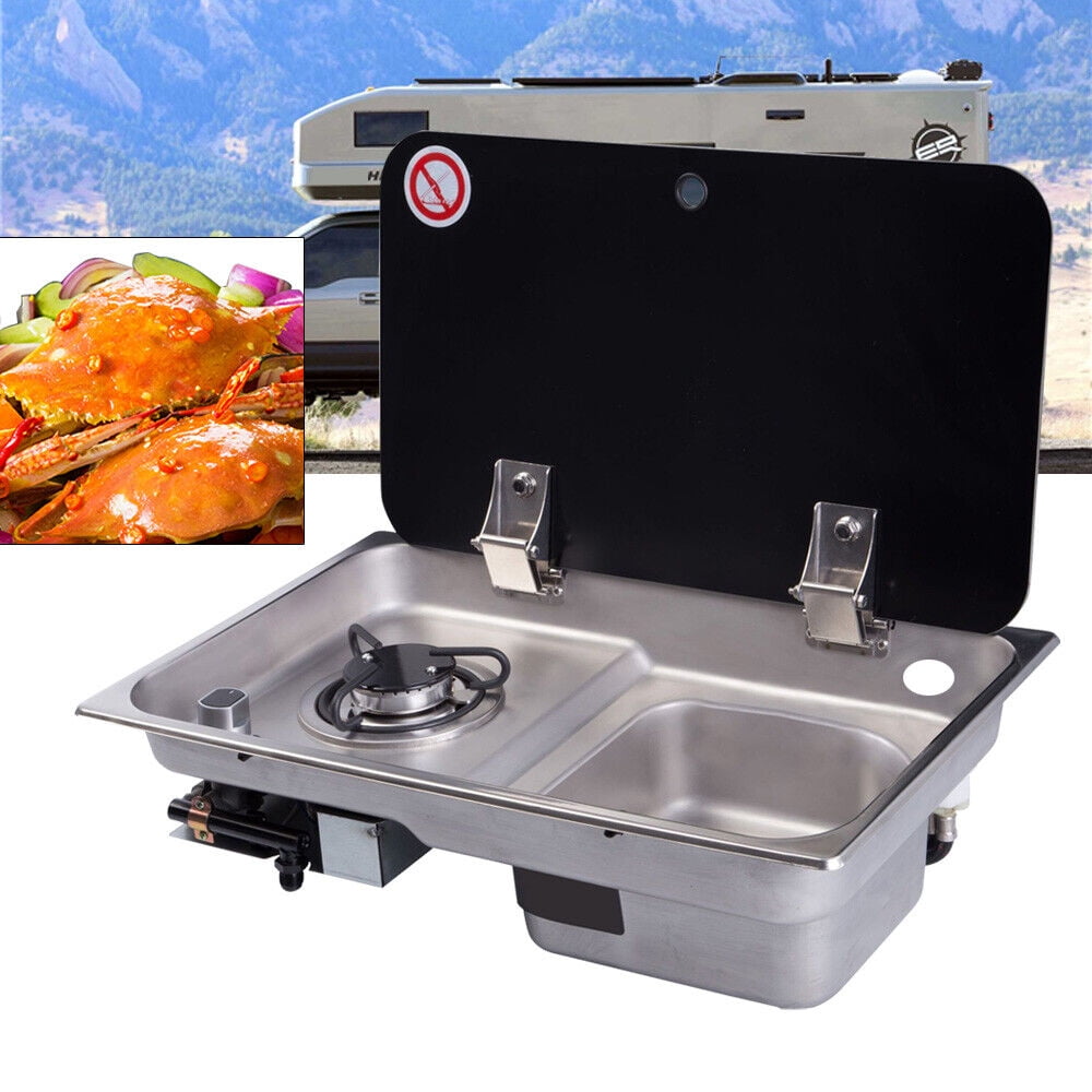 Miumaeov 1 Burner LPG Gas Stove Hob Cooktop +Sink Comb with Tempered ...